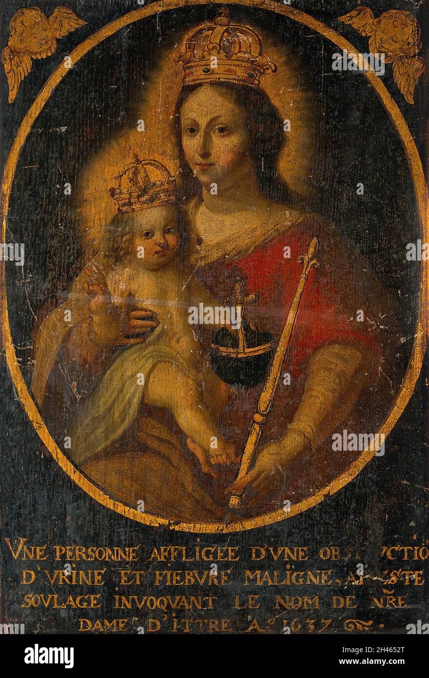 The Virgin of Ittre with the Christ Child, crowned and holding the orb ...