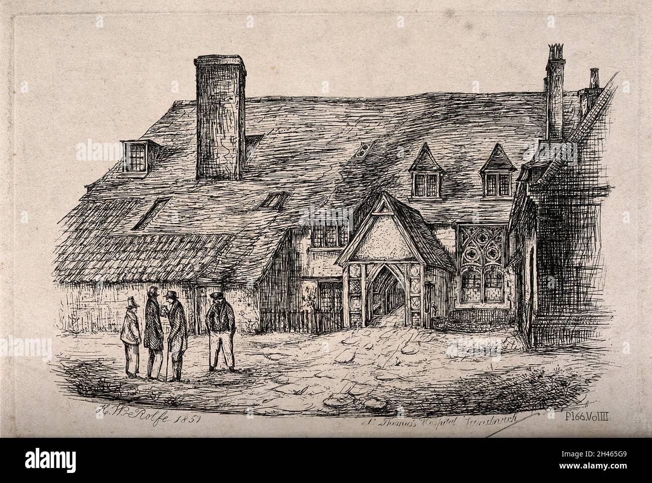 St. Thomas Hospital, Sandwich, Kent. Etching by H.W. Rolfe, 1859 Stock ...