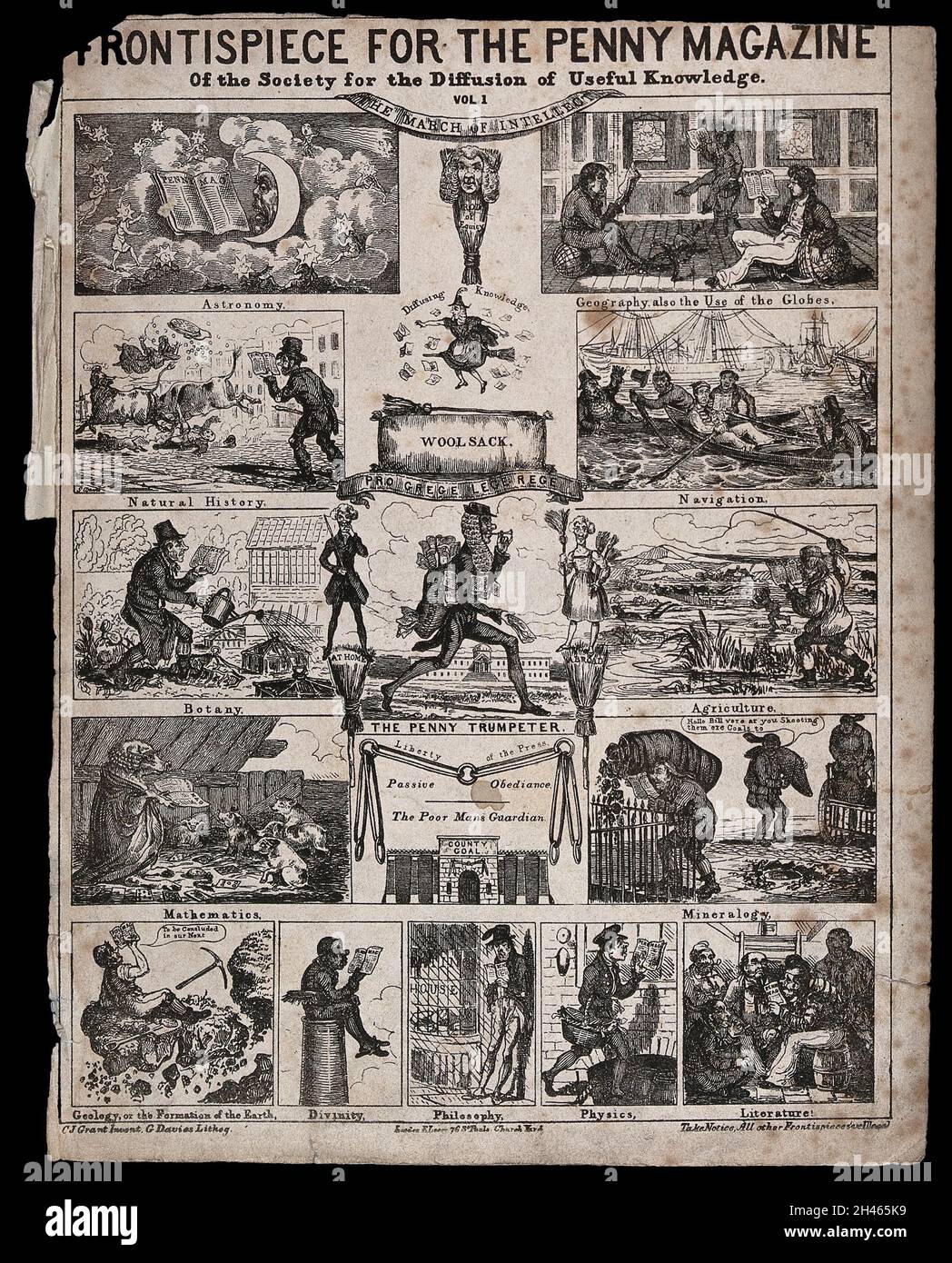 Science: a parody frontispiece to the Penny Magazine, with humorous ...