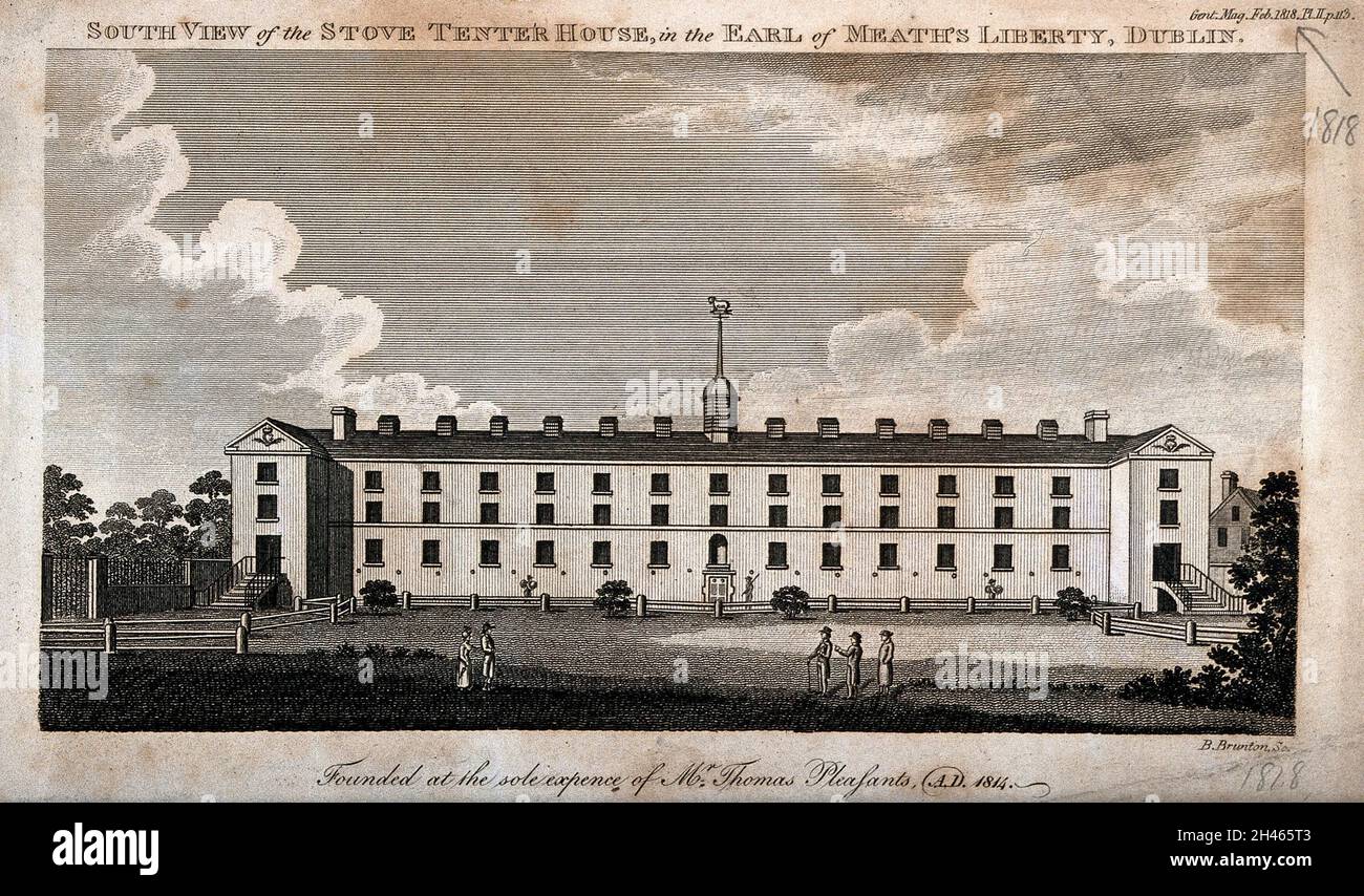 Stove Tenter House with grounds, Dublin, Ireland. Line engraving by B ...