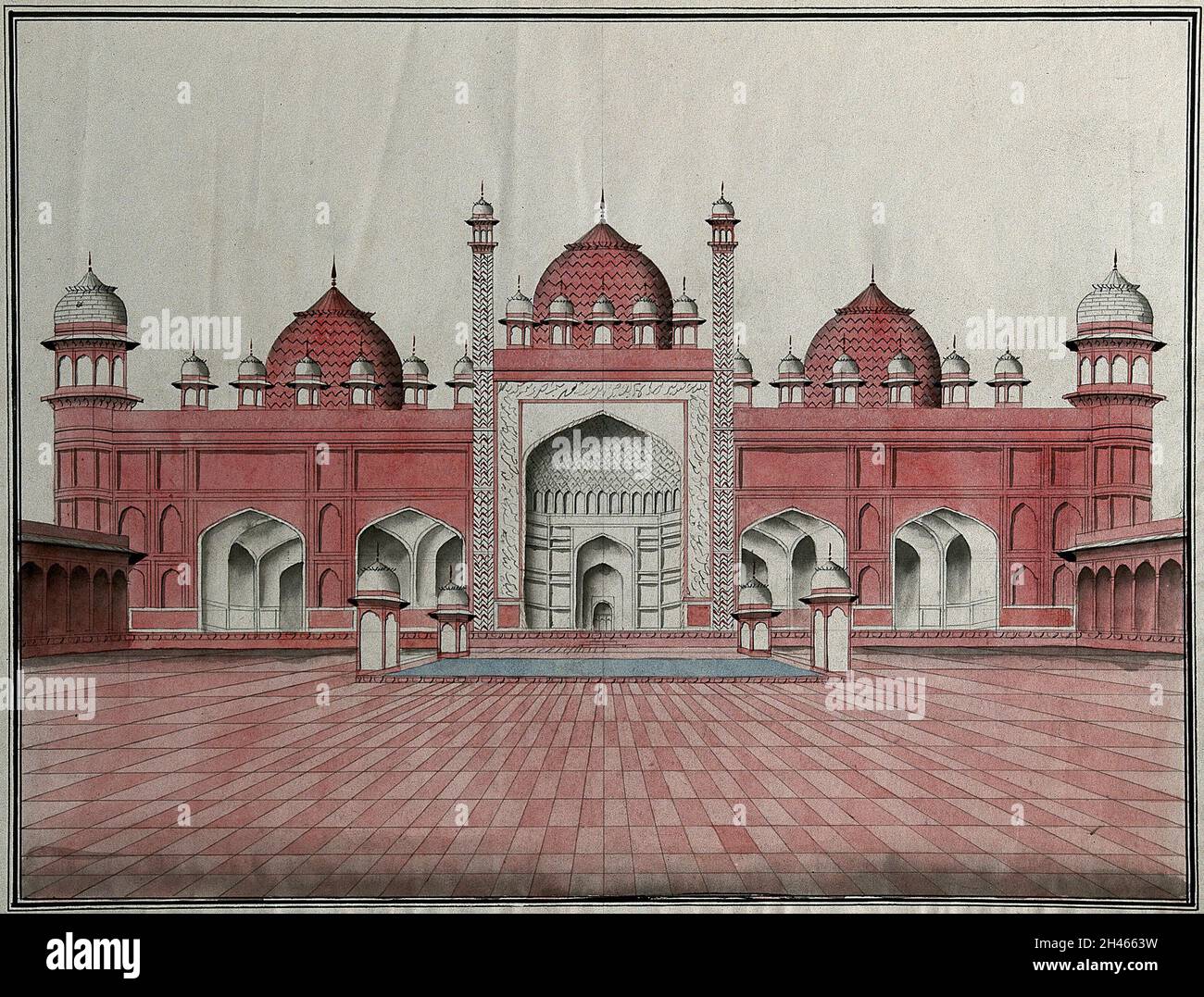 Agra, Jumma Masjid. Watercolour drawing by an Indian artist Stock Photo ...