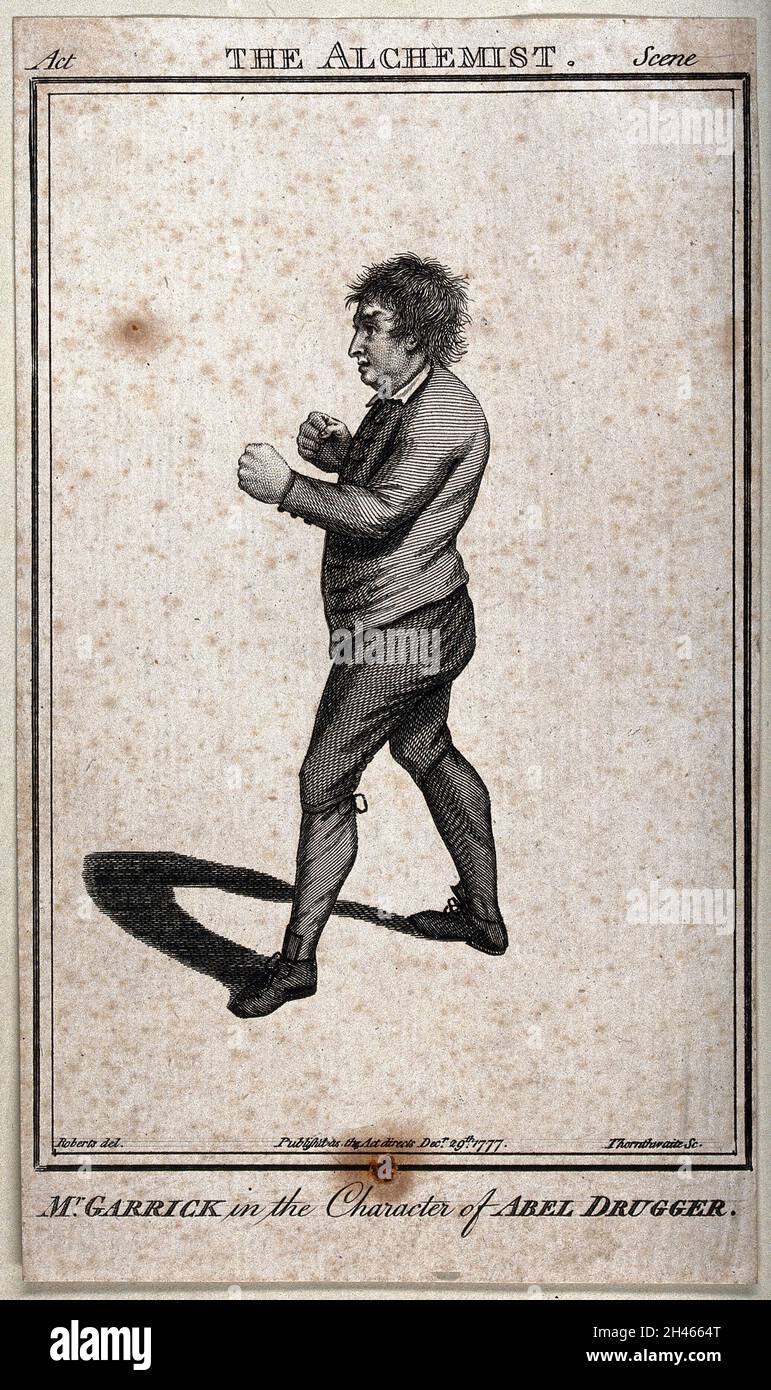 Abel Drugger, from Ben Jonson's 'The alchemist', in a posture of combat ...