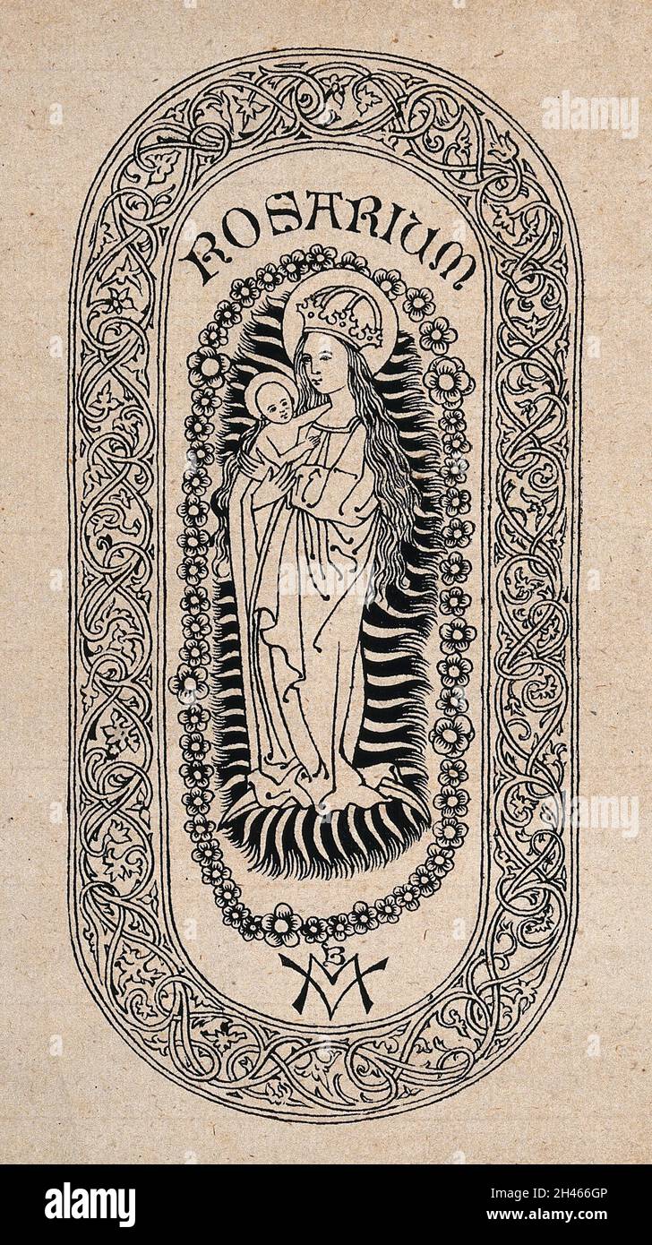 Saint Mary (the Blessed Virgin) with the Christ Child. Woodcut Stock ...