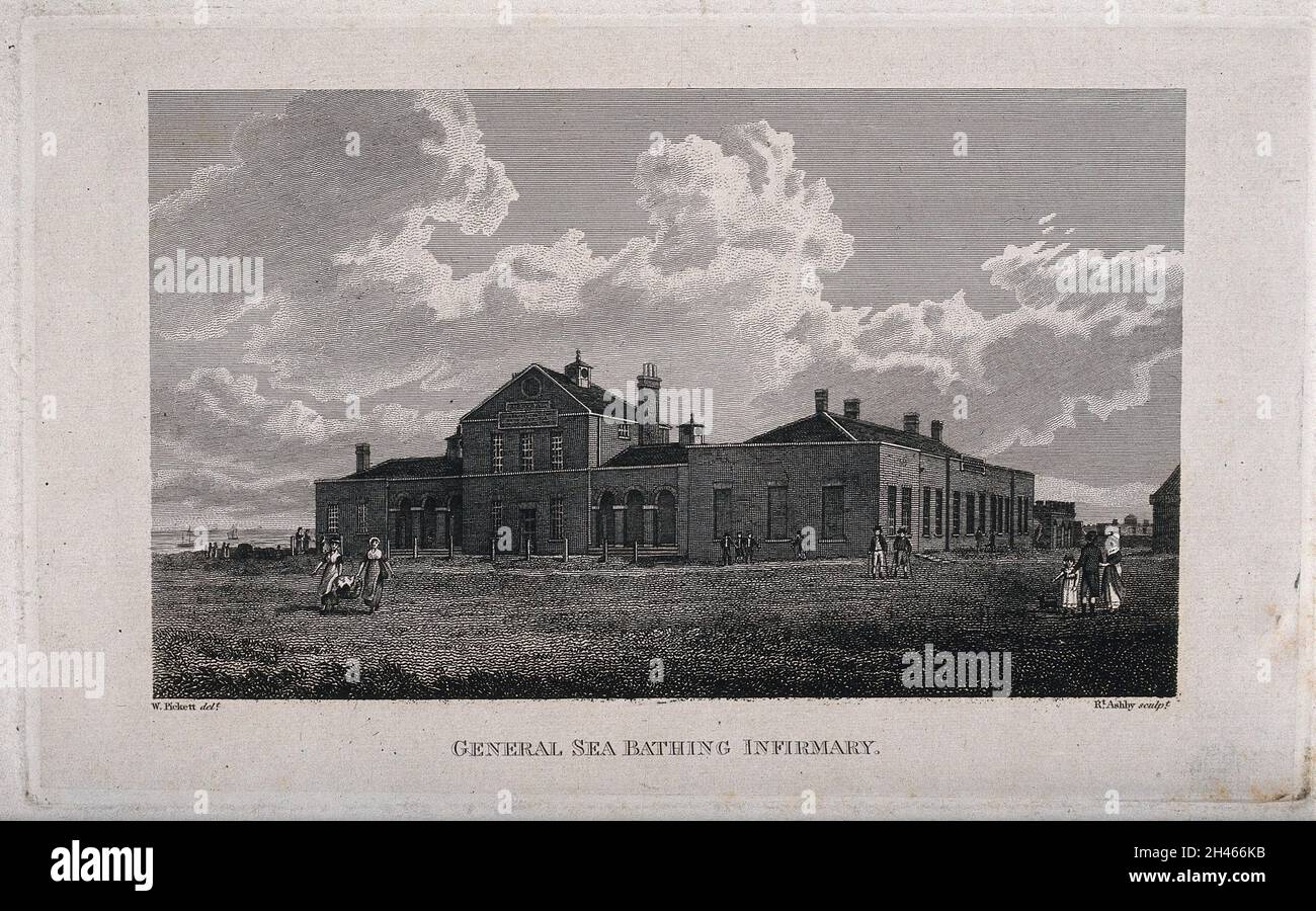 General Sea-Bathing Infirmary, Margate, Kent. Line engraving by R ...