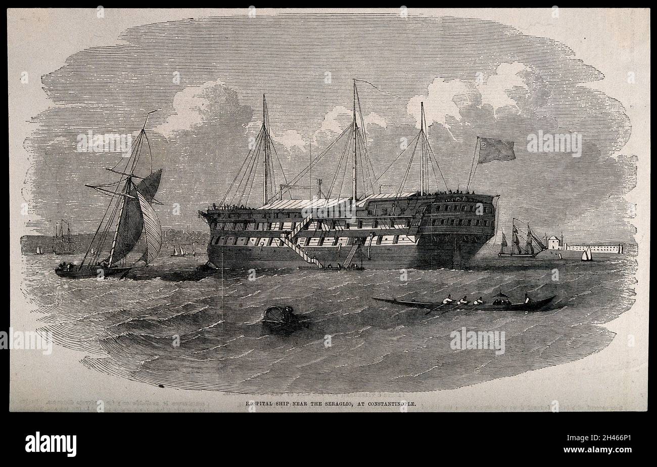 Crimean War: Hospital ship near Constantinople. Wood engraving Stock ...