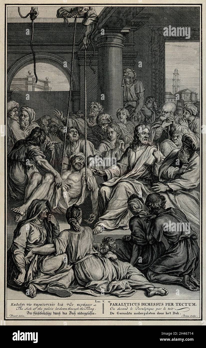 Christ healing the palsy. Engraving by Broem after Picart Stock Photo ...