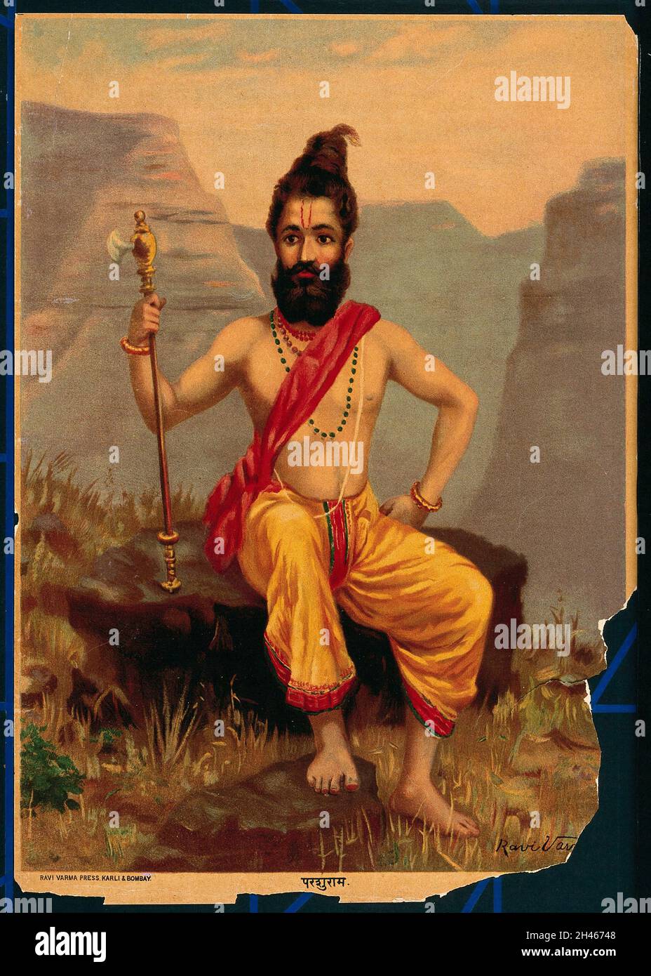 Vishnu's sixth avatar Parashu Rama. Chromolithograph by R. Varma Stock ...