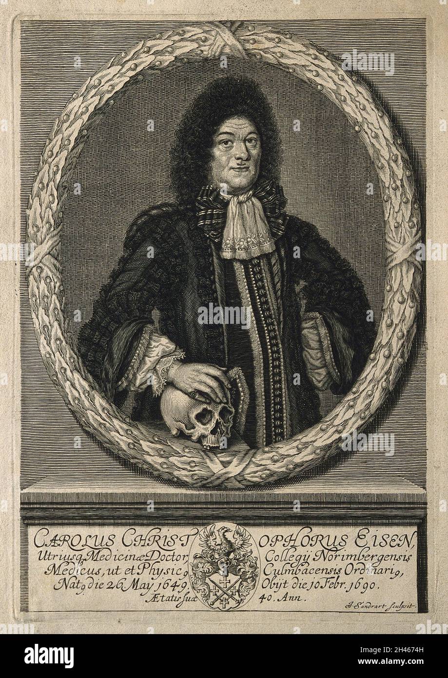 Karl Christopher Eisen. Line engraving by J. Sandrart after himself ...