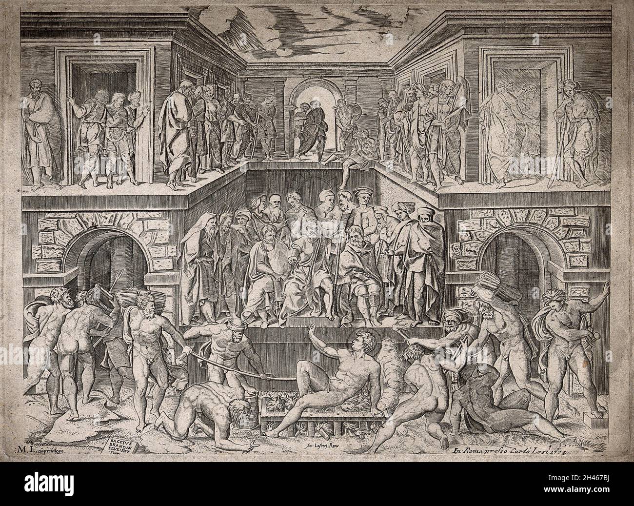 The martyrdom of Saint Laurence. Engraving by Michele Lucchese after M ...