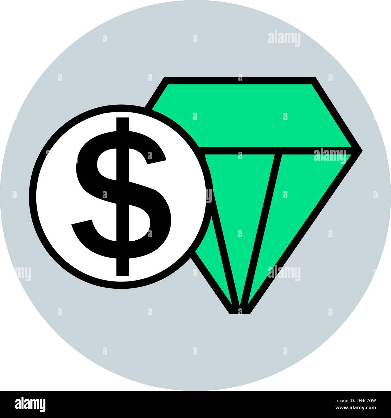Diamond with dollar, illustration, vector, on a white background Stock ...