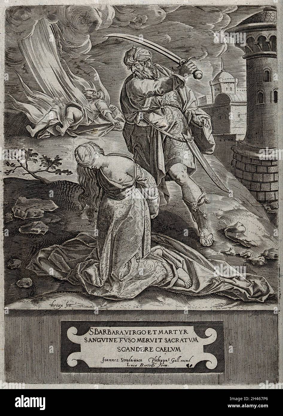The martyrdom of Saint Barbara. Engraving by Wierix after Jan van der ...