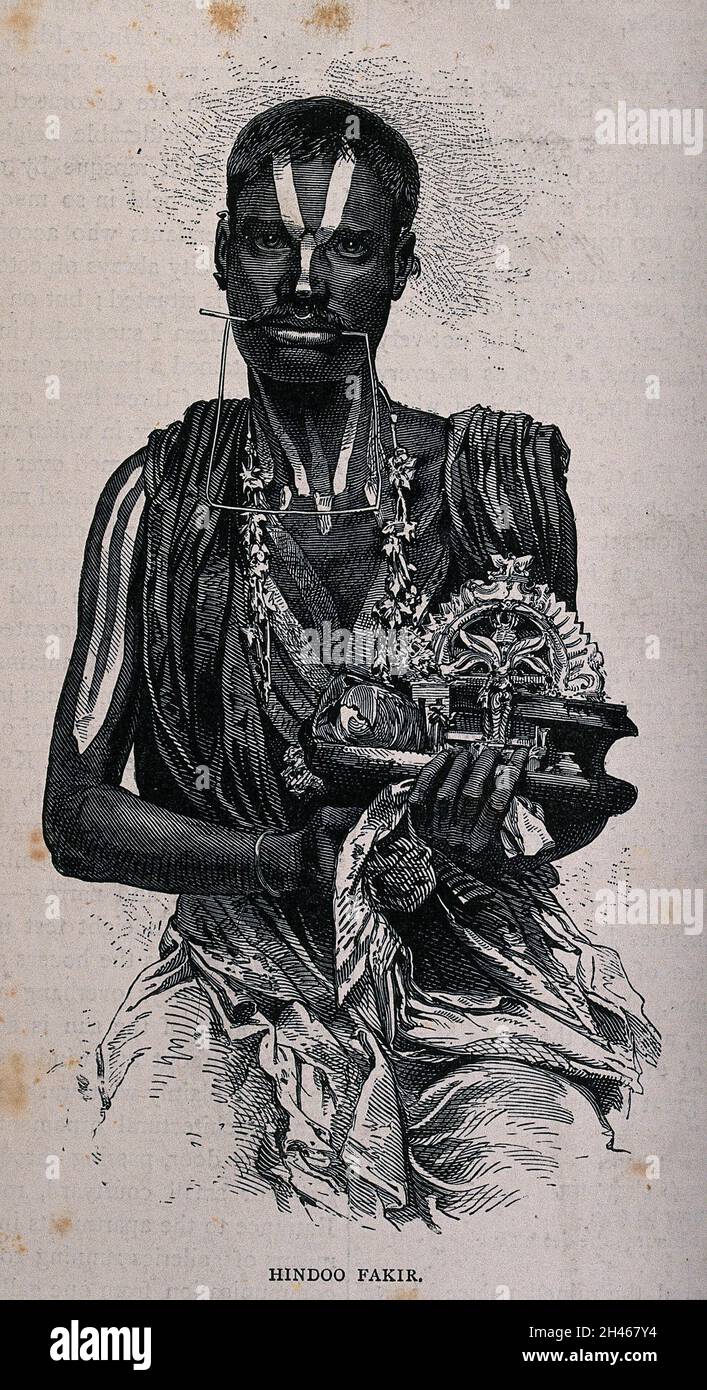 A Hindu ascetic, or holy man: with a rod piercing his cheeks, and ...