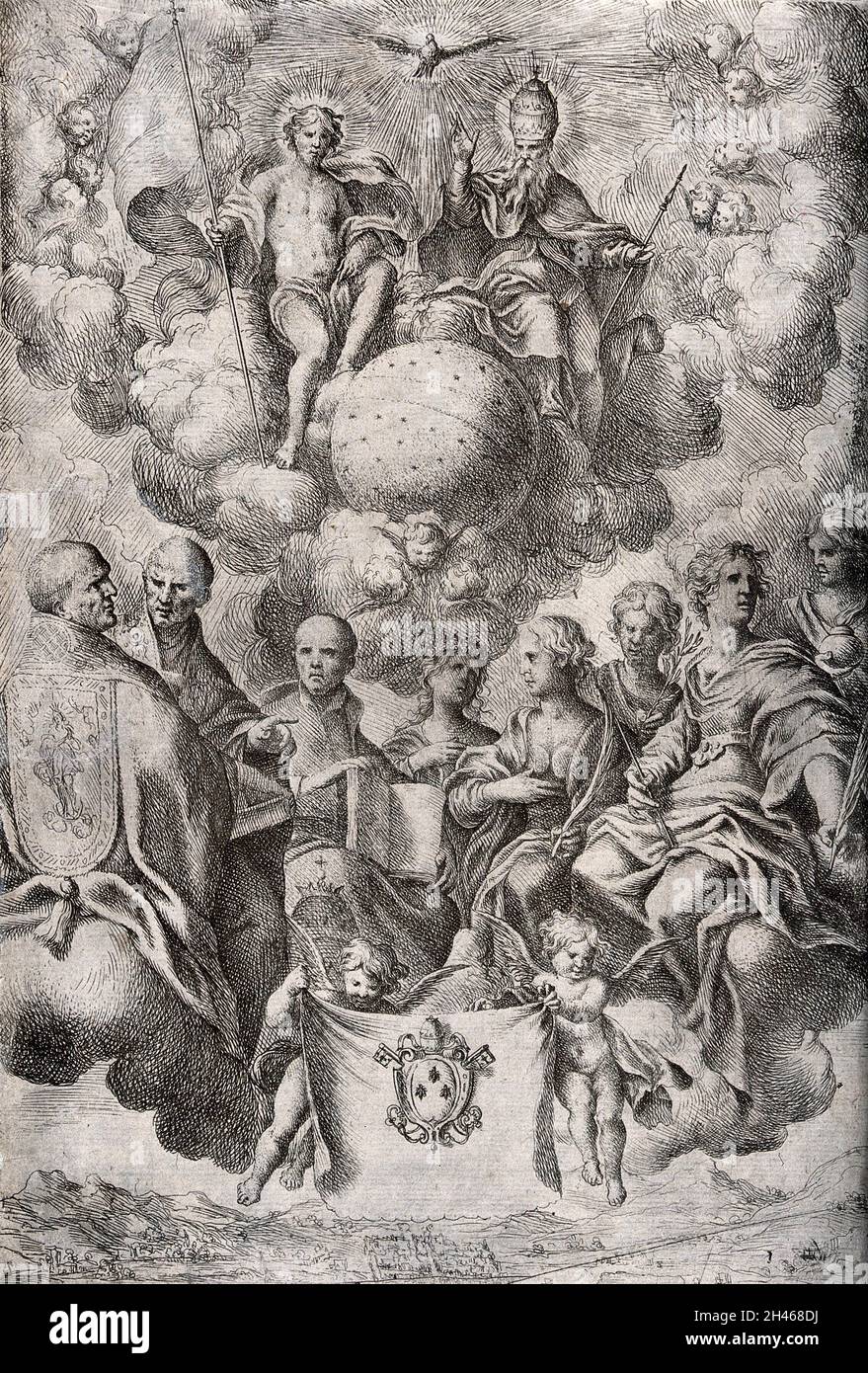 The Holy Trinity with saints. Etching Stock Photo - Alamy