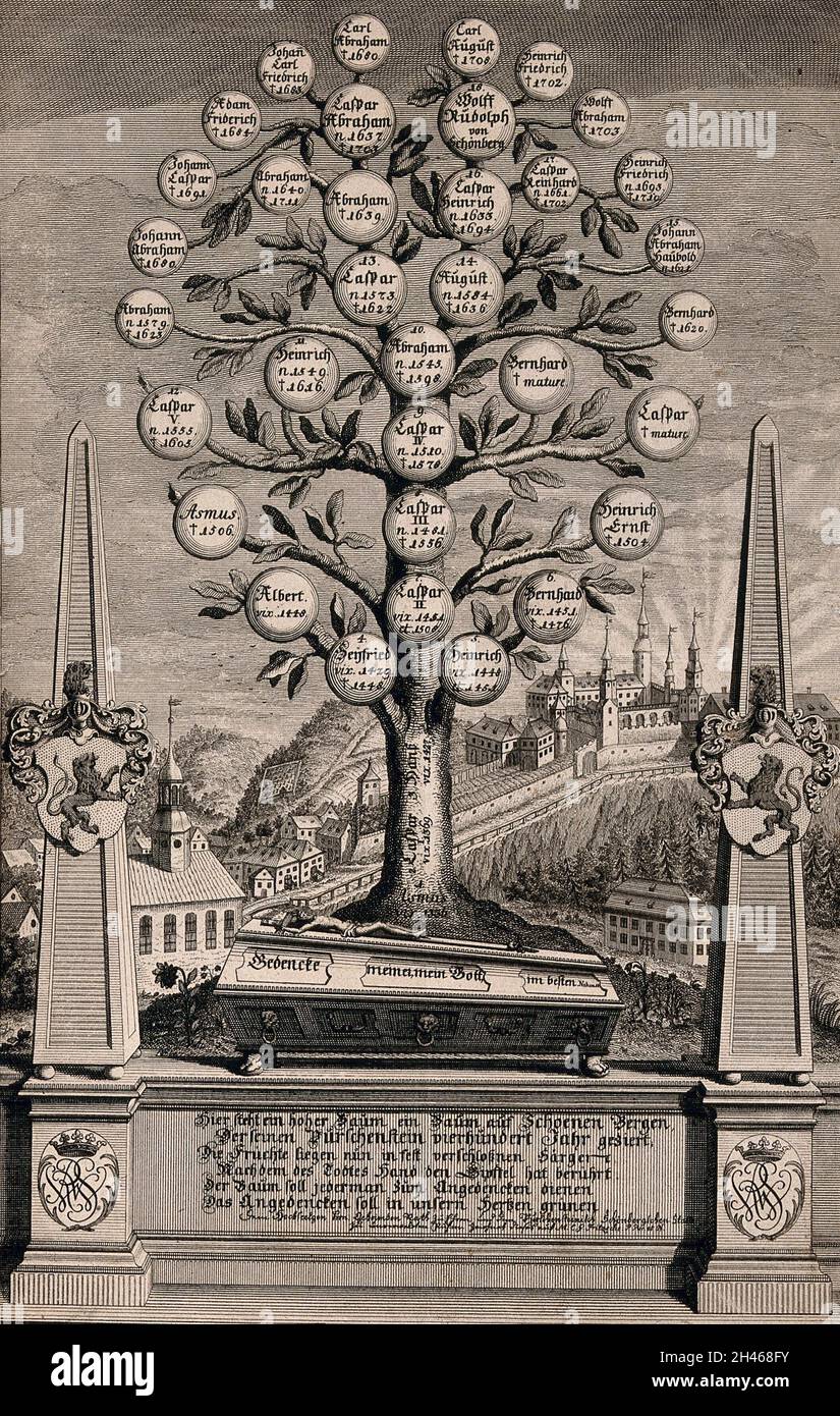 Family tree of the Schoenberg family. Engraving by C. P. Lindemann ...