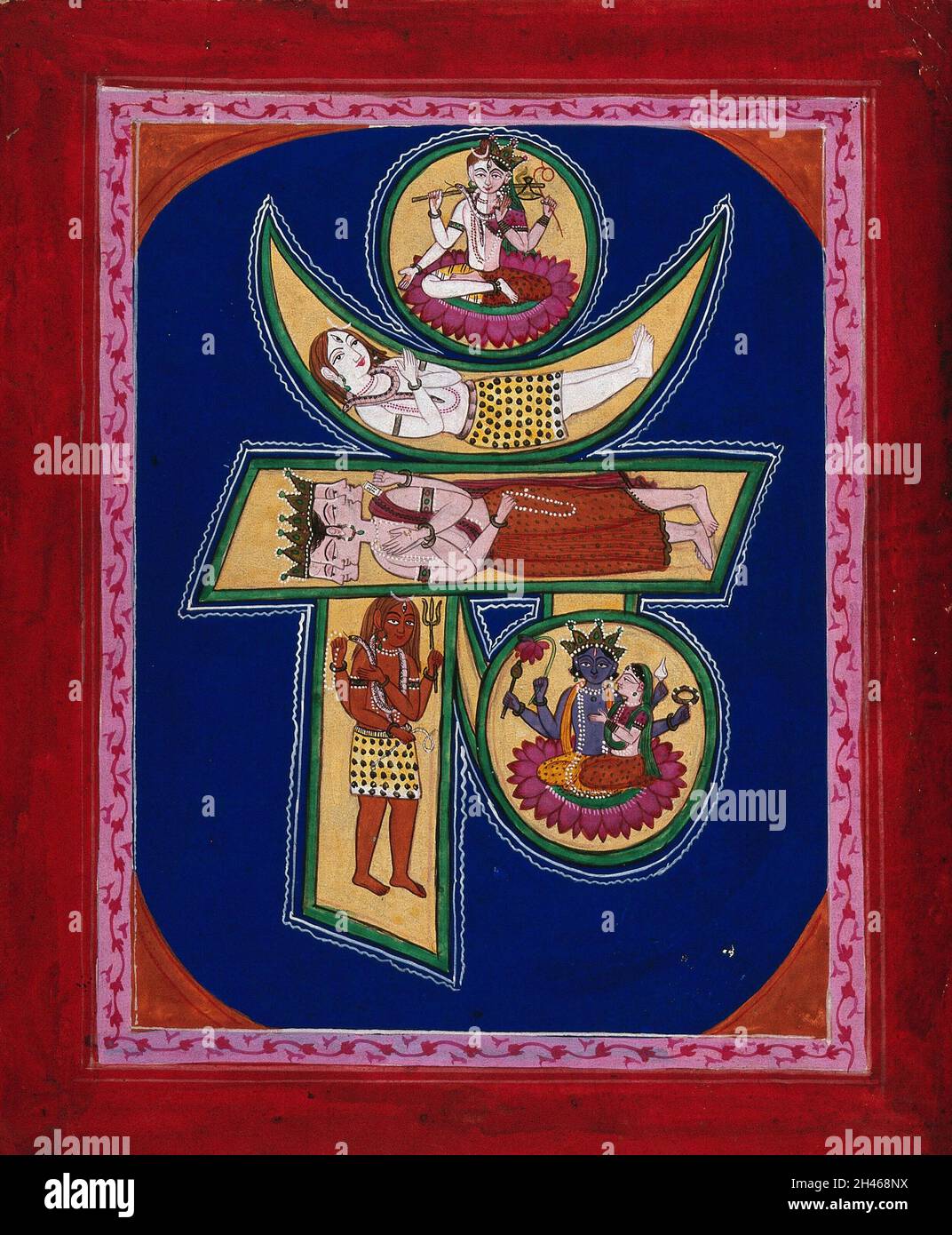 Five mnemonic devices in the form of a sacred character. Painting by an ...