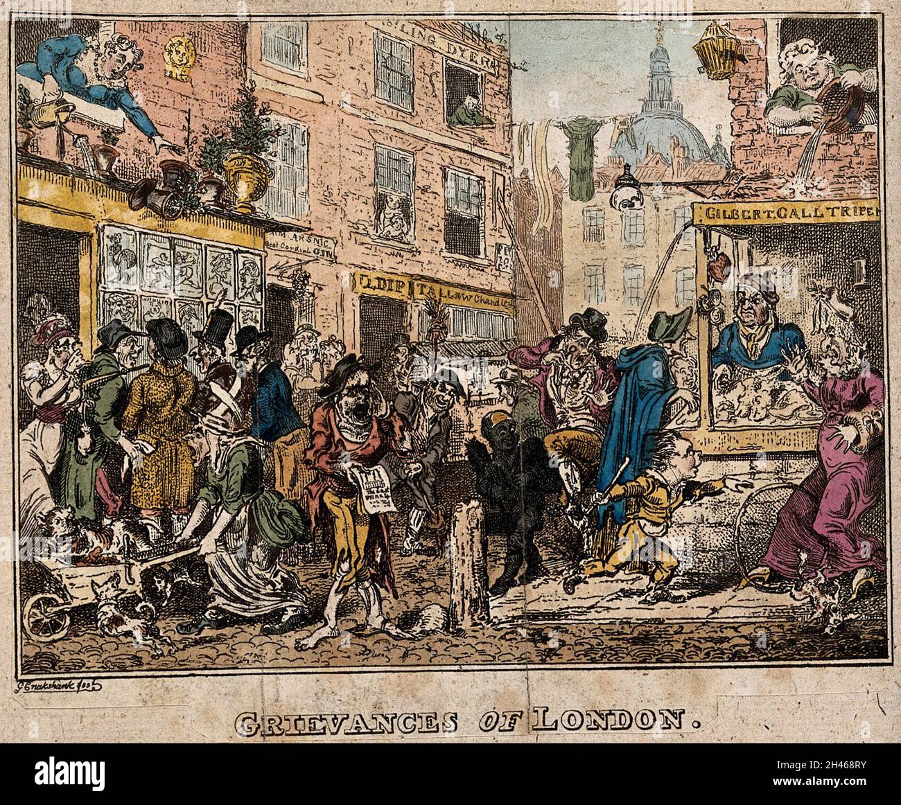 A crowded street in London. Coloured etching by G. Cruikshank, 1812 ...