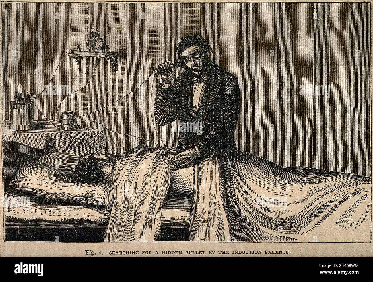 A surgeon using an electrical device to externally track a hidden ...