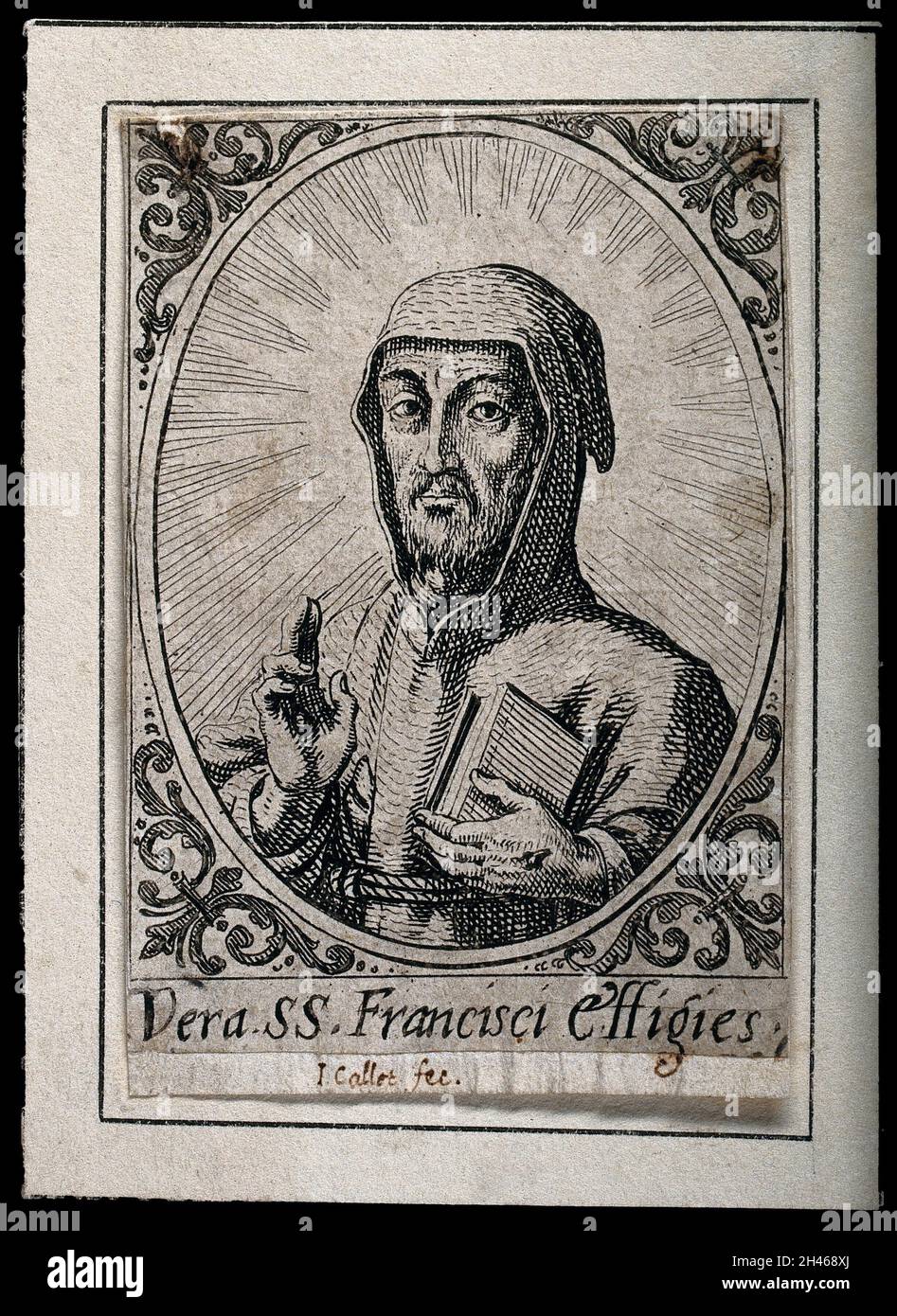Saint Francis of Assisi, head and shoulders; wearing a Franciscan robe ...