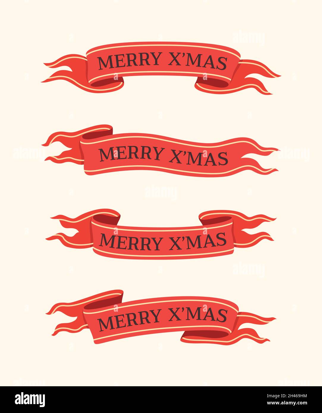 Set of Hand Drawn Merry Christmas Ribbons in Vintage Style Stock Vector ...
