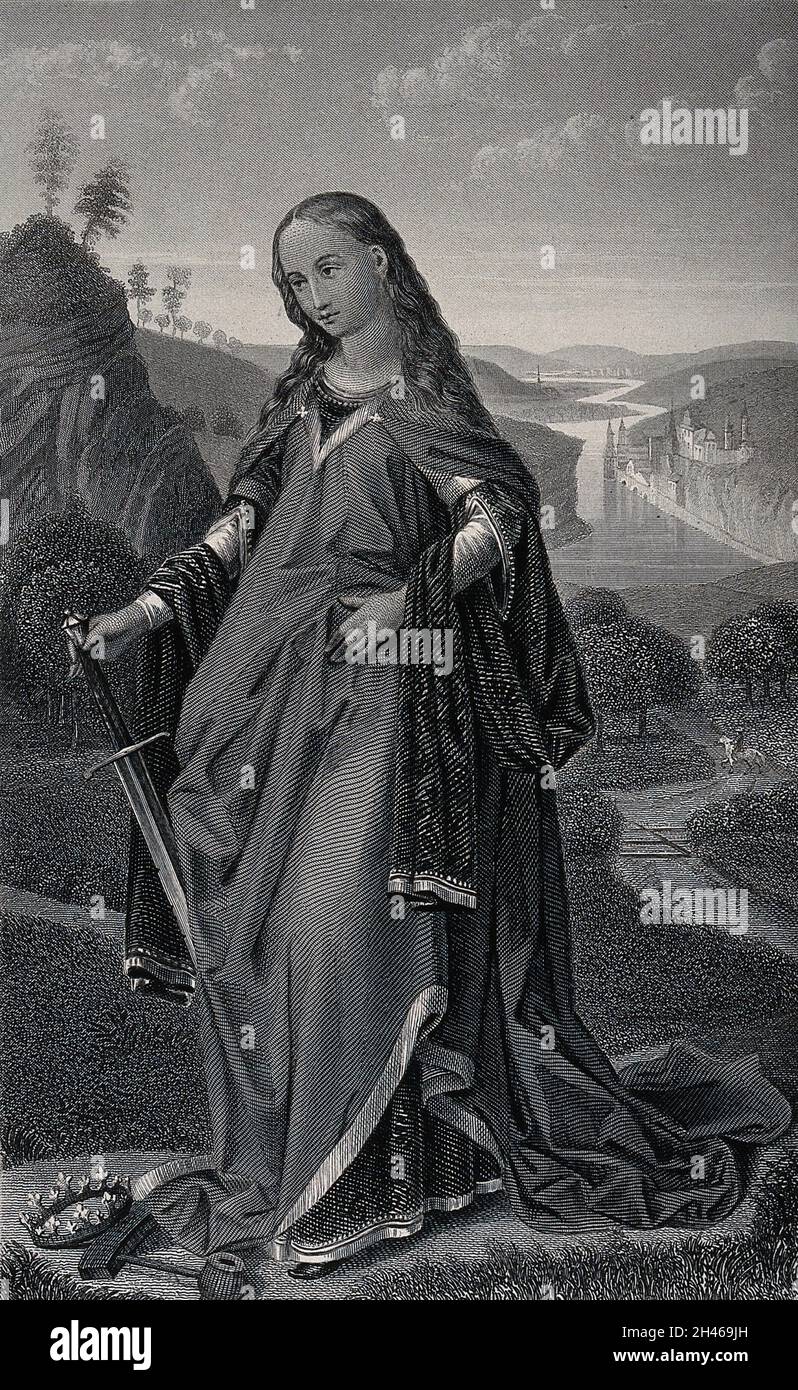 Saint Catherine. Steel engraving by W. French after R. van der Weyden ...