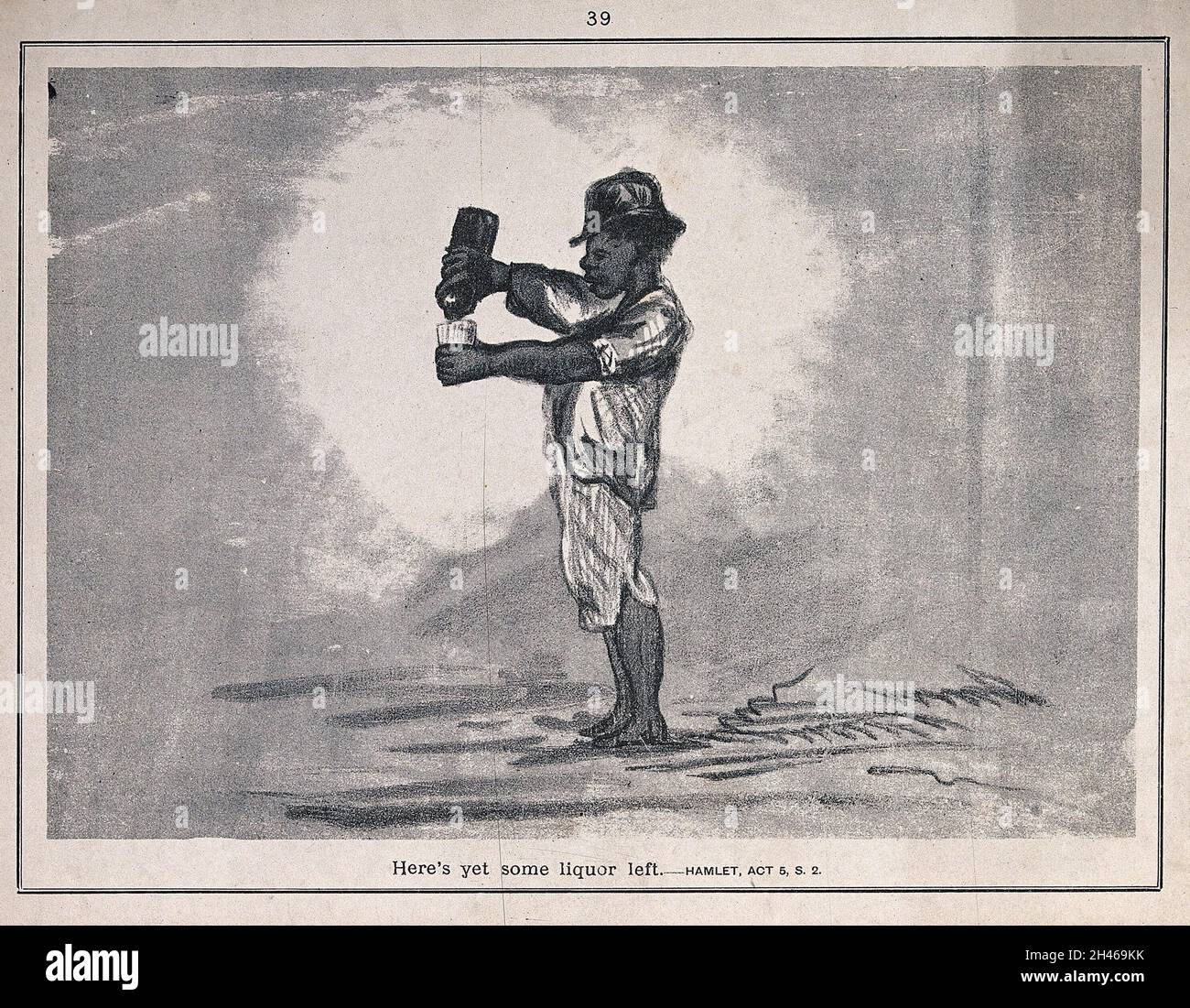 A young man stands pouring the last dregs of a bottle into a glass ...