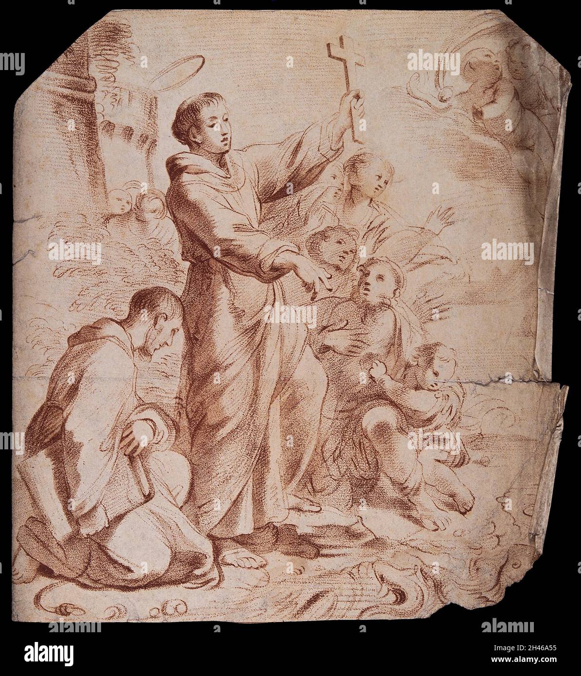 Saint Antony of Padua (?) and followers, preaching to the fishes ...