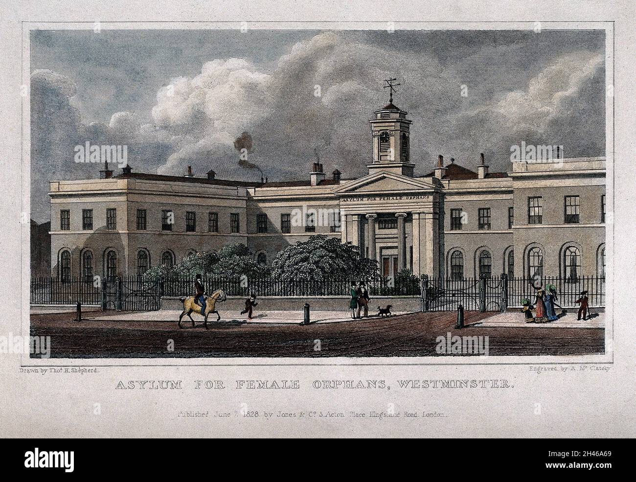 The female orphan asylum, Westminster Bridge Road, Lambeth. Coloured ...
