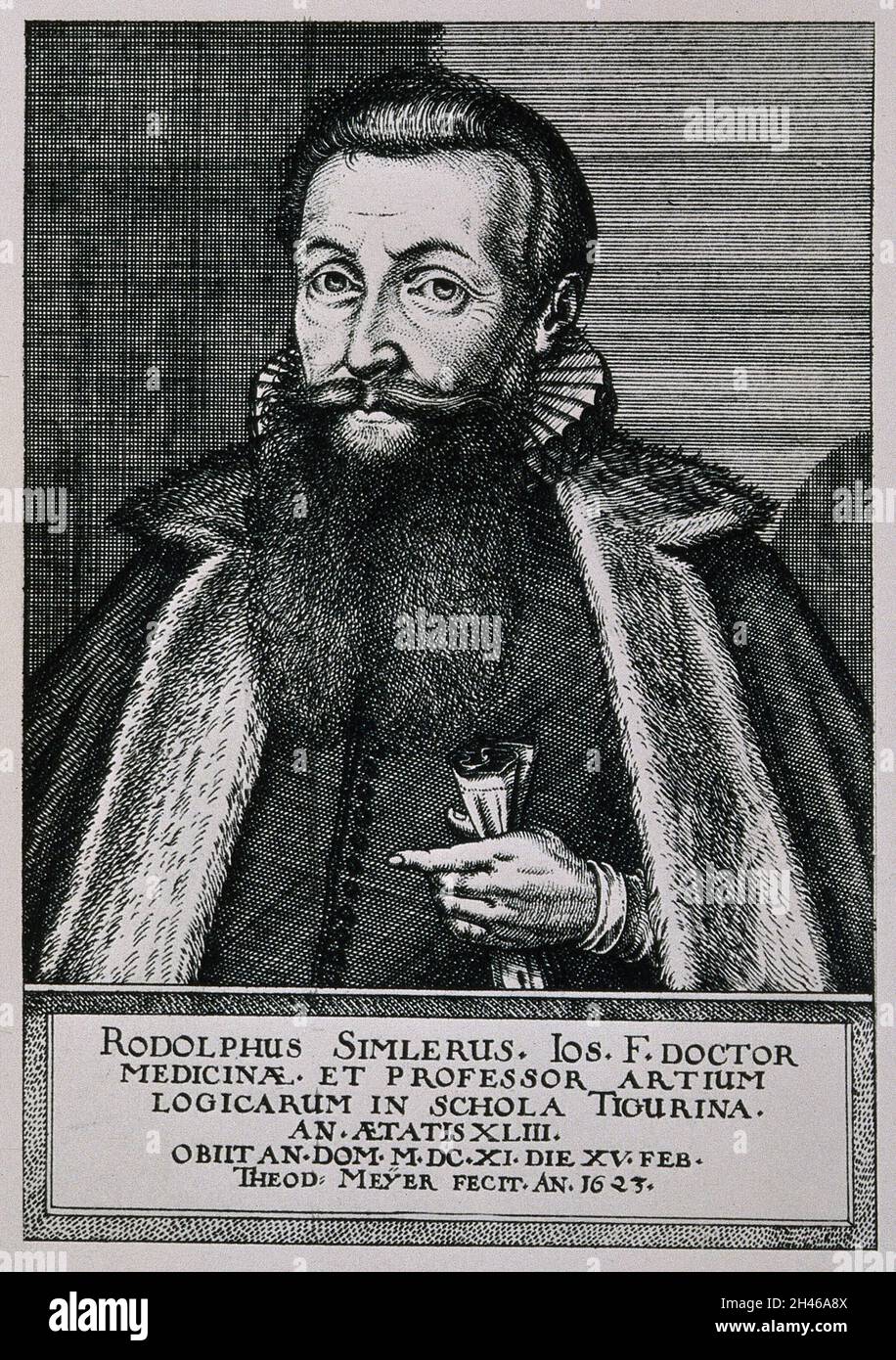 Rudolph Simler. Reproduction of line engraving by T. Meyer, 1623 Stock ...