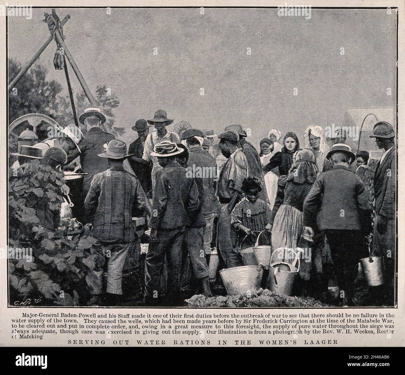 Boer War: people queueing to fill buckets from a well in the women's ...