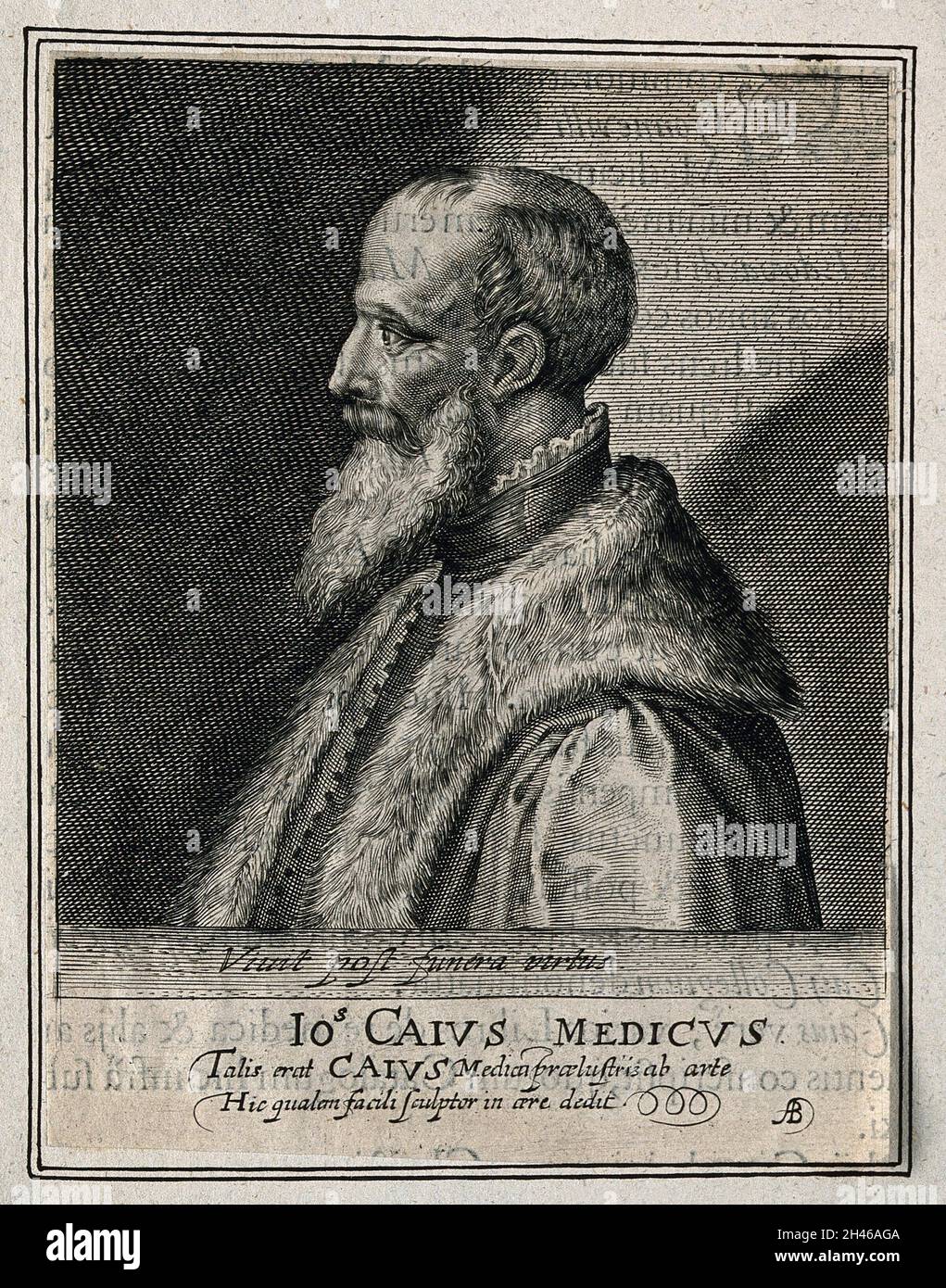 John Caius. Line engraving by S. van der Passe, 1620 Stock Photo - Alamy
