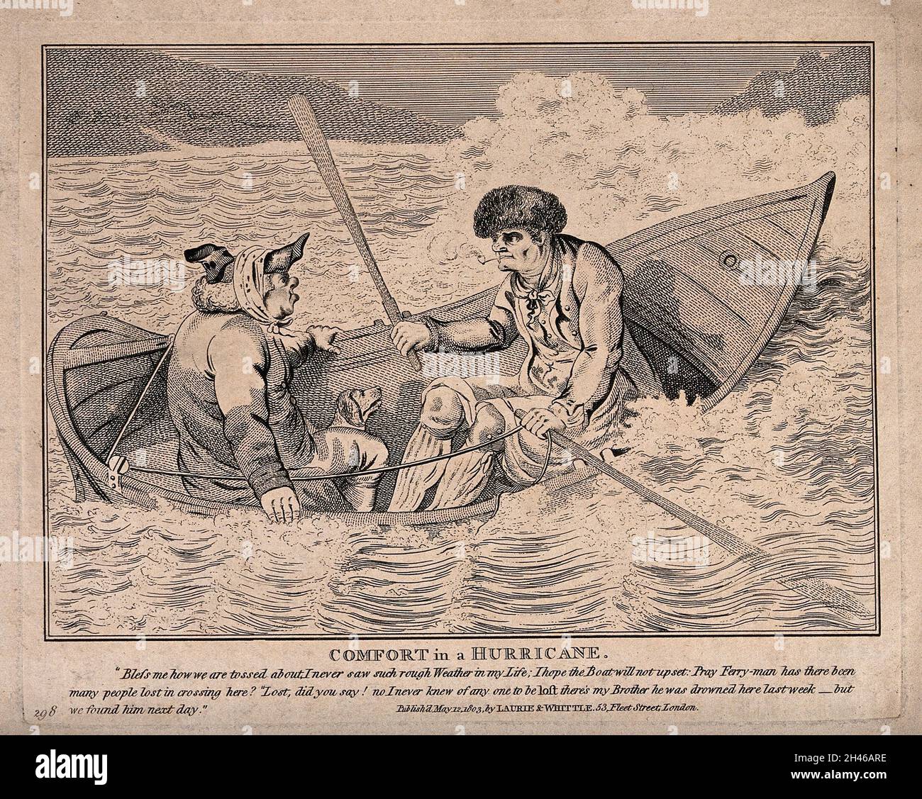 Two men in a boat on a stormy sea. Etching Stock Photo - Alamy