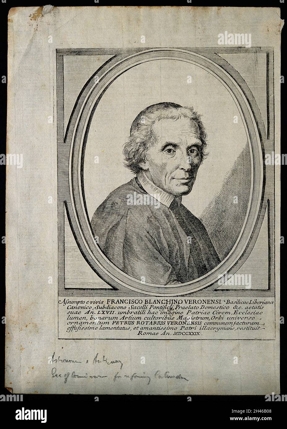 Francesco Bianchini. Line engraving, 1729 Stock Photo - Alamy
