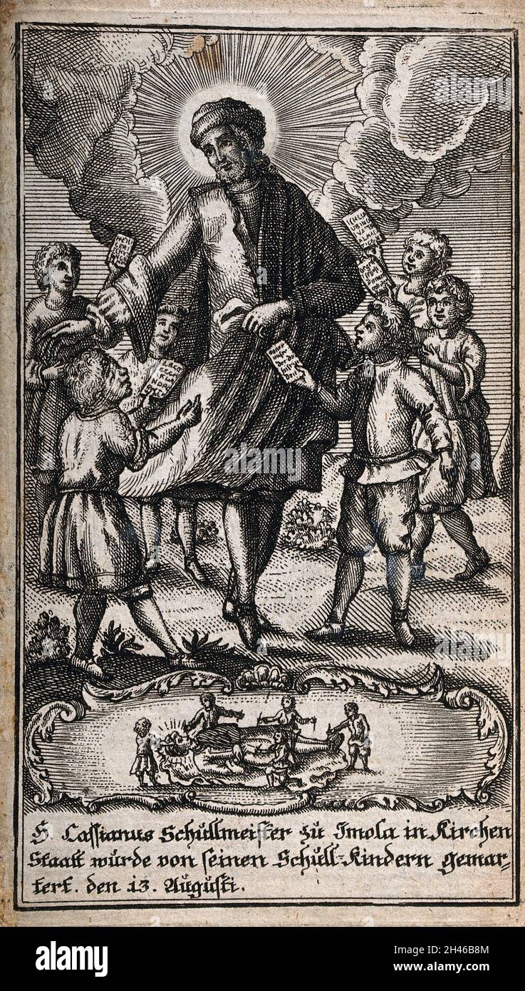 Saint Cassian of Imola and his martyrdom. Etching Stock Photo - Alamy