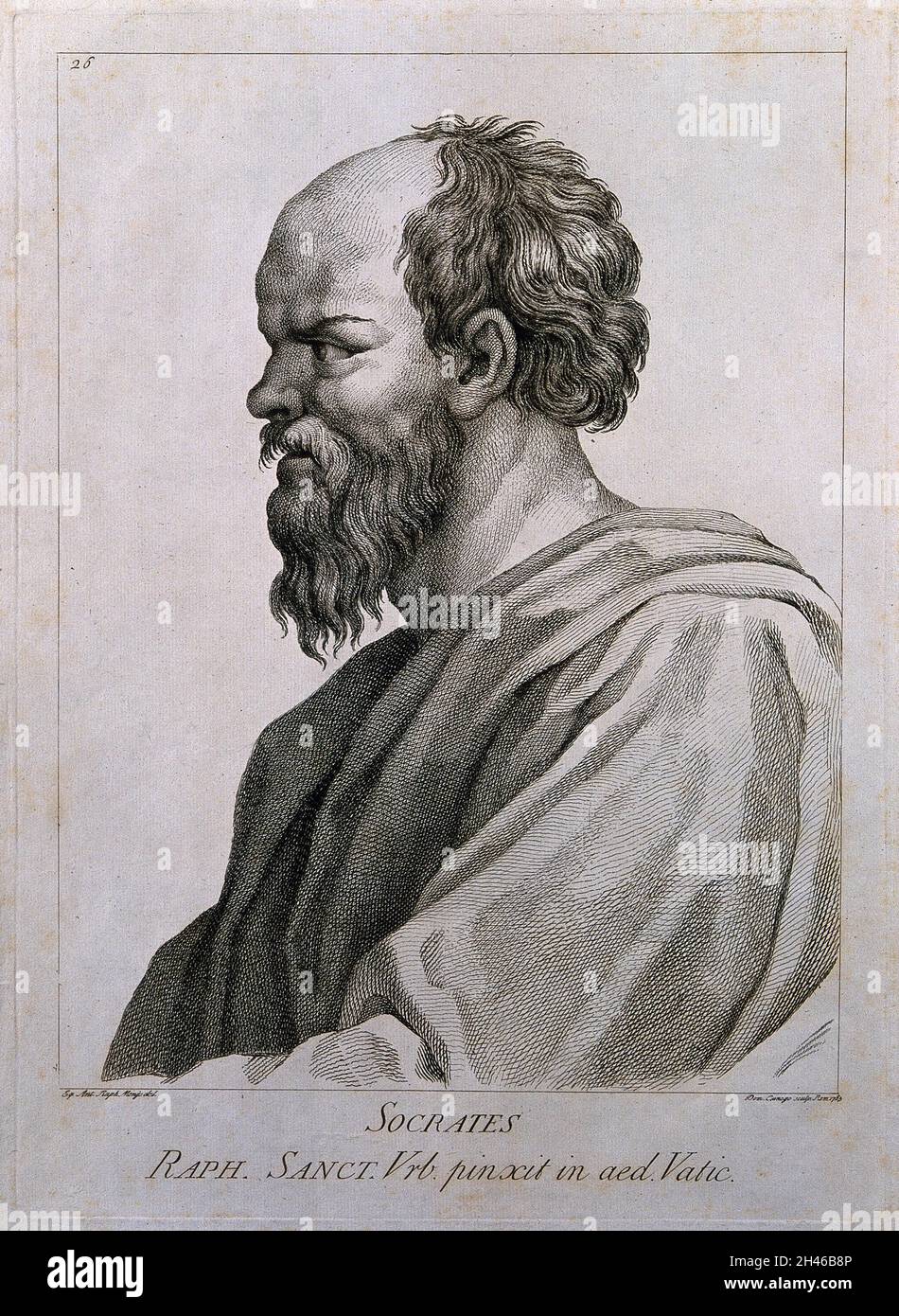Socrates. Line engraving by D. Cunego, 1783, after A. R. Mengs after ...