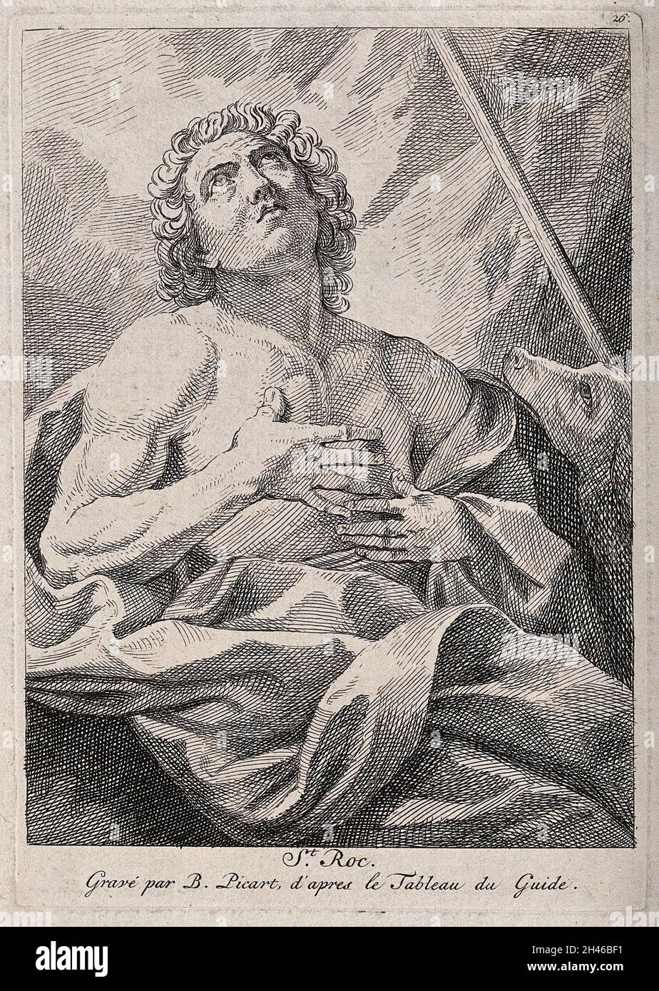Saint Roch. Etching by B. Picart after G. Reni Stock Photo - Alamy