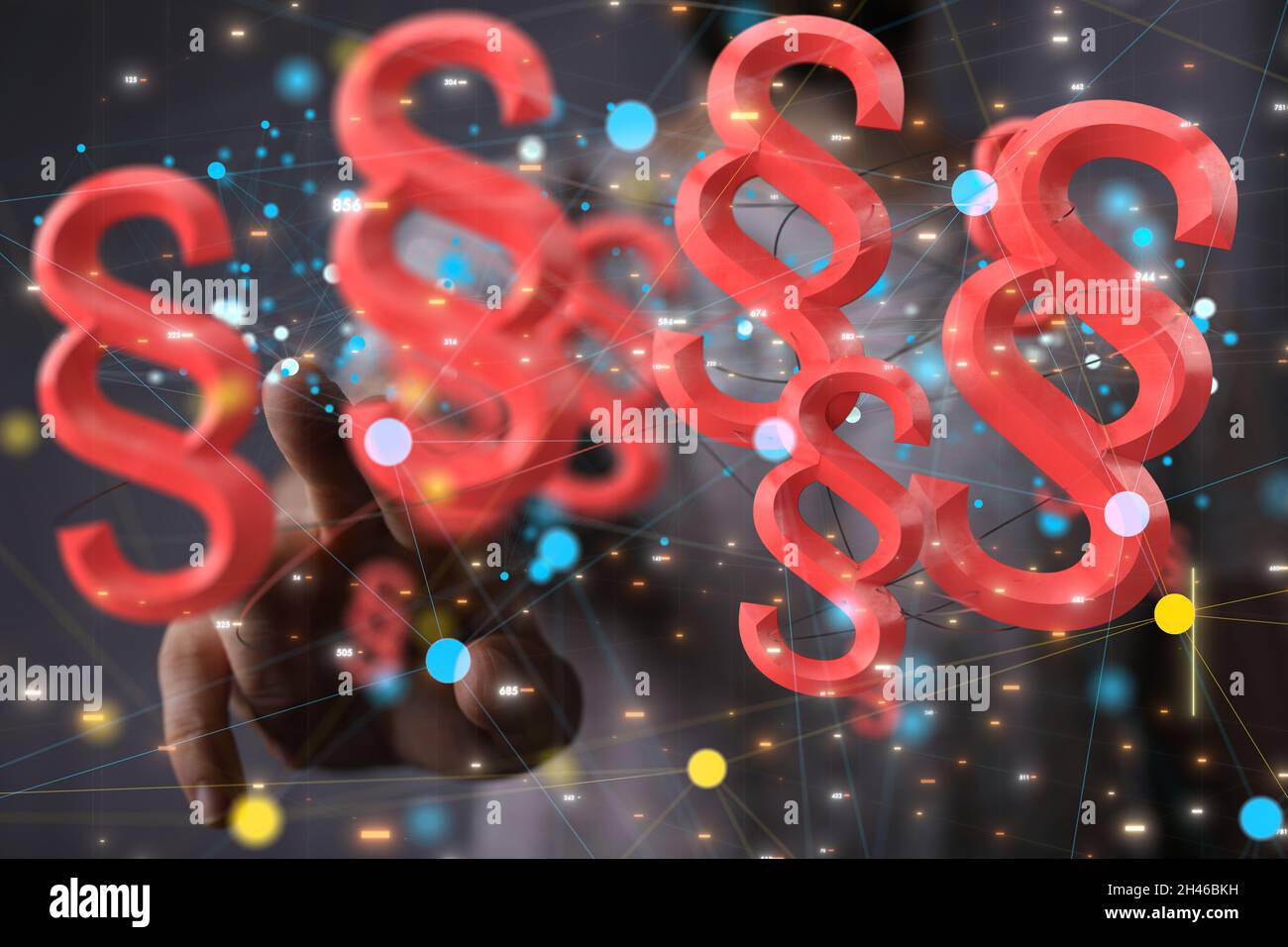 Closeup of 3D rendered paragraph section sign hovering in man’s hand ...