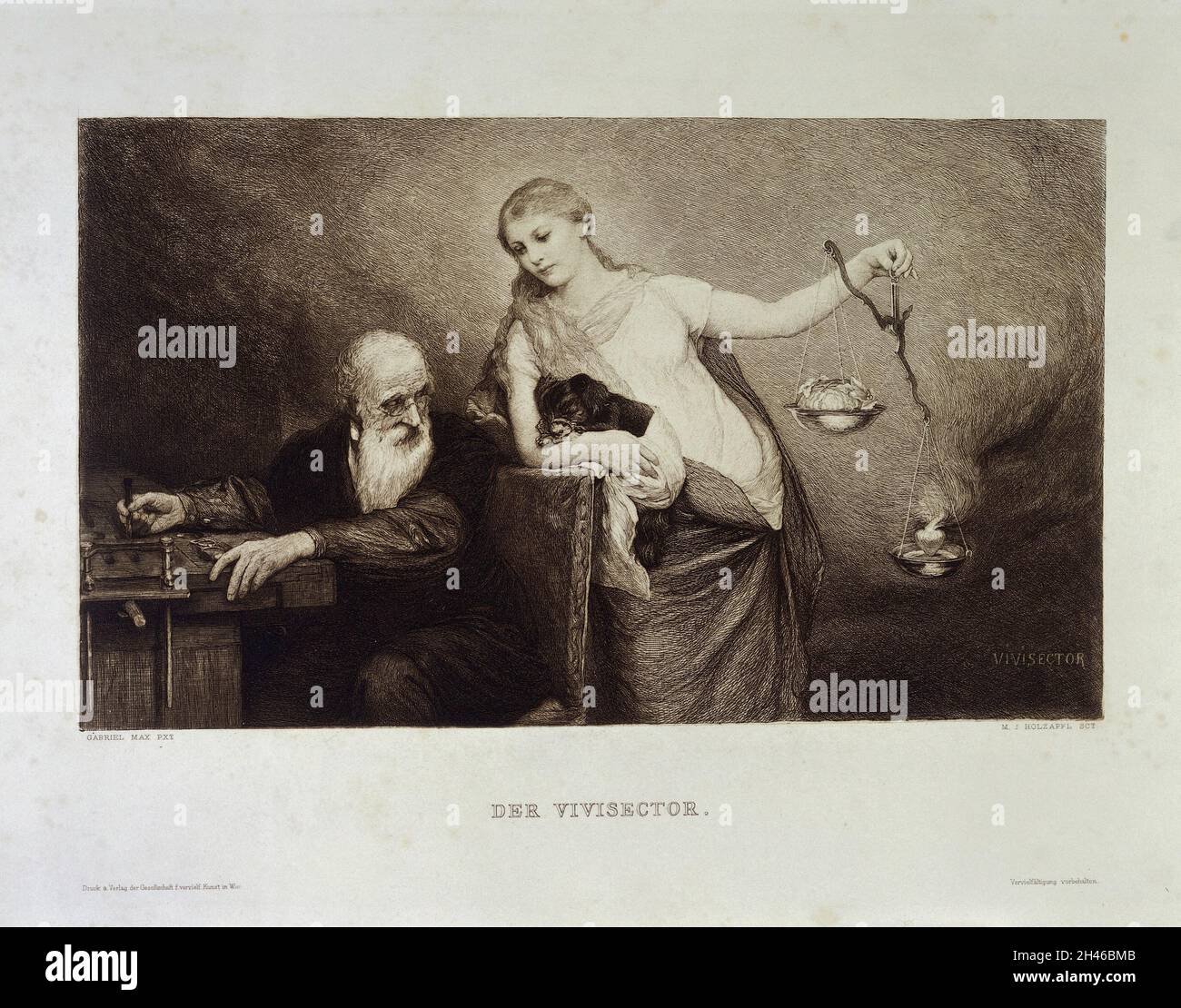 The vivisector asked to choose between head and heart. Photogravure ...