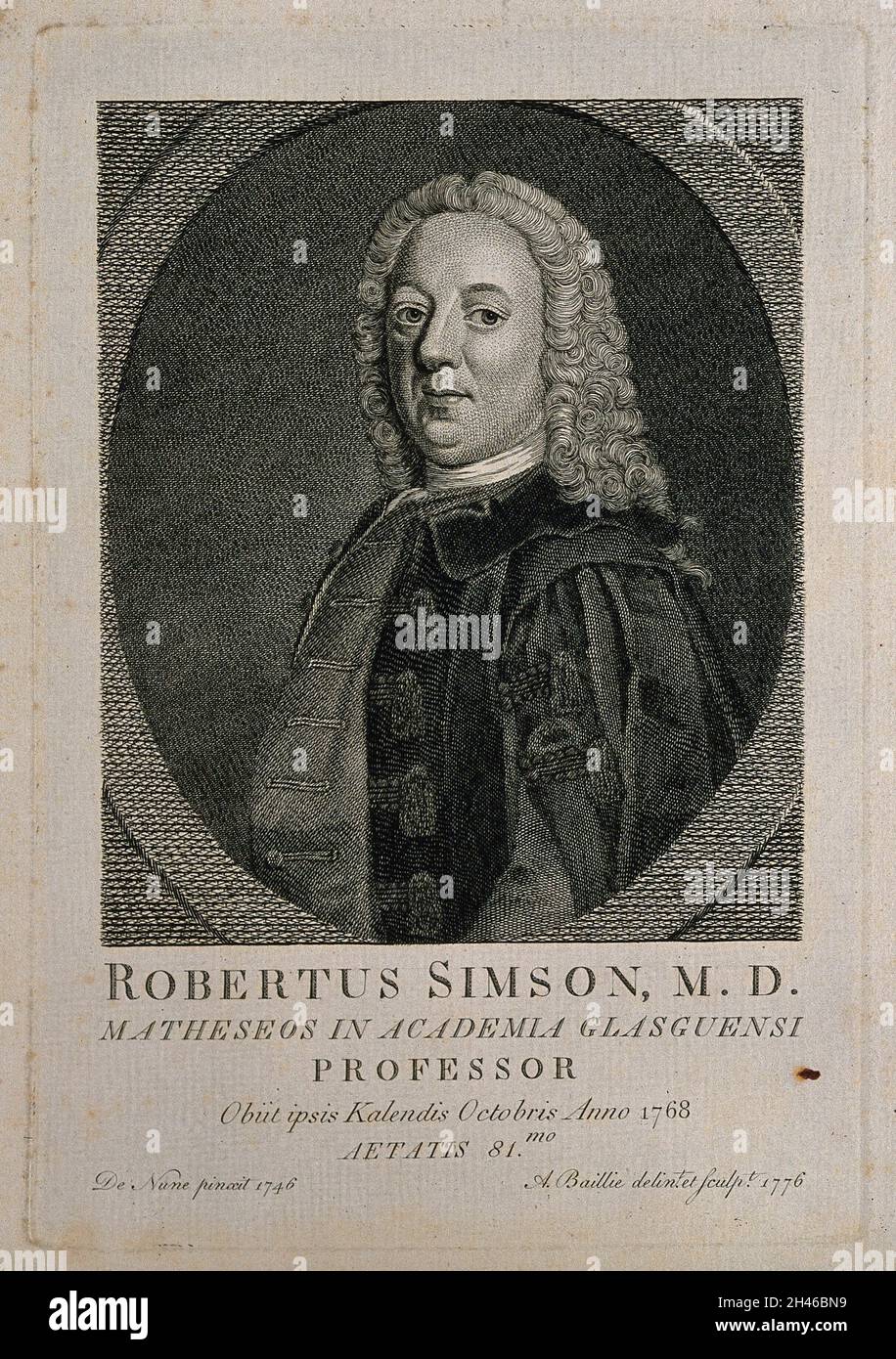 Robert Simson. Line engraving by A. Ballie, 1776, after W. De Nune, 1746 Stock Photo - Alamy