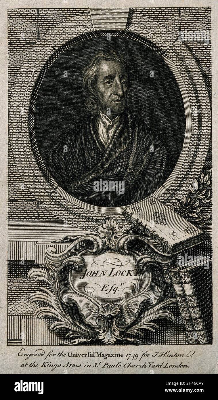 John Locke. Line engraving, 1749, after Sir G. Kneller, 1697 Stock ...