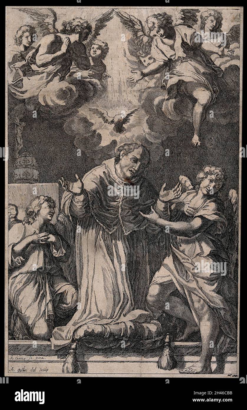 Saint Gregory the Great, wearing ecclesiastical dress and supported by ...