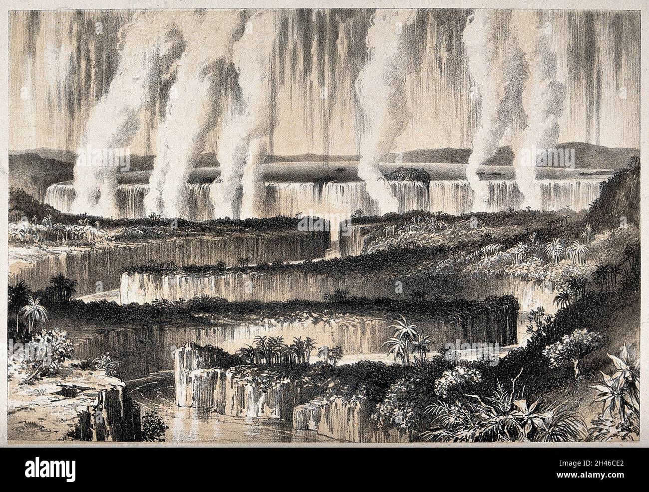 Geography: Victoria Falls, seen from a distance. Lithograph Stock Photo ...