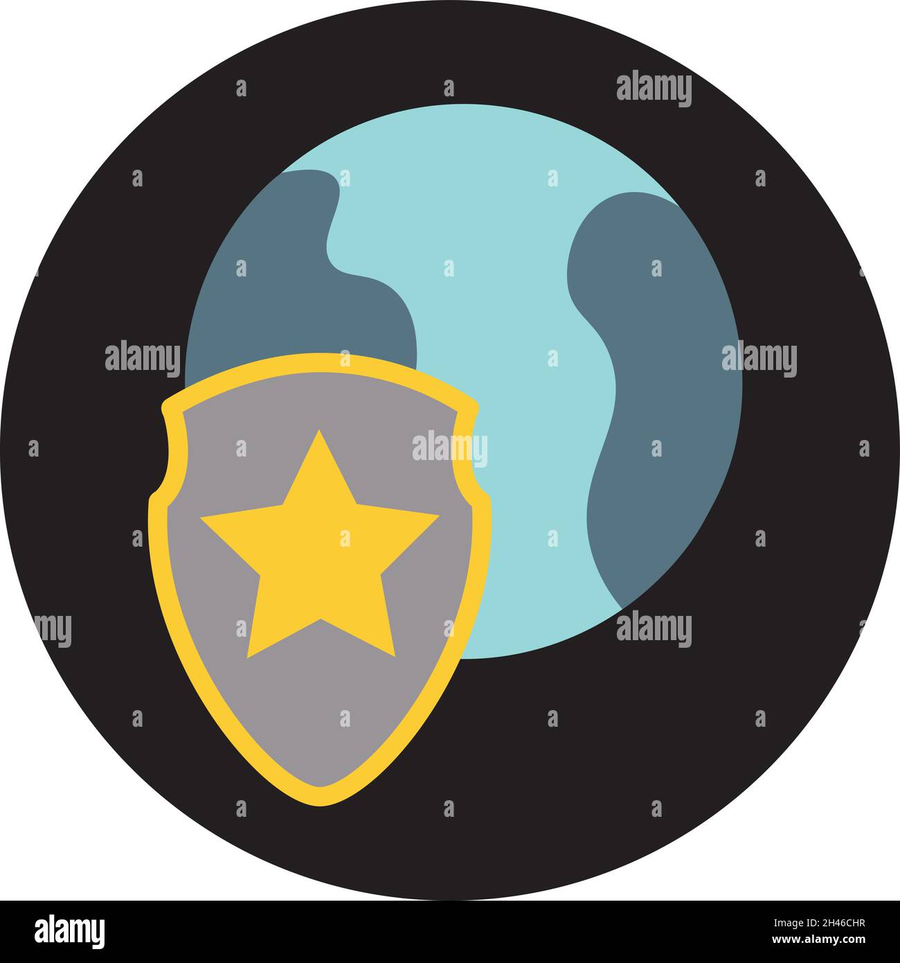 Globe with shield, illustration, vector, on a white background Stock ...