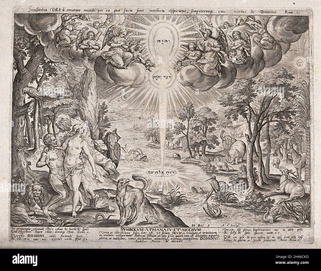 The garden of Eden illuminated by light symbolising the Trinity ...