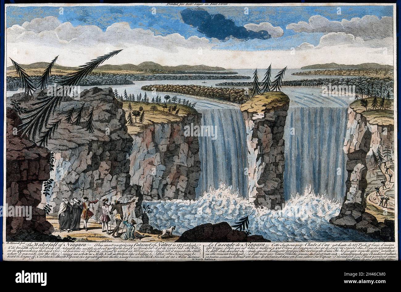 Geography: Niagara Falls, seen from a distance. Coloured engraving ...