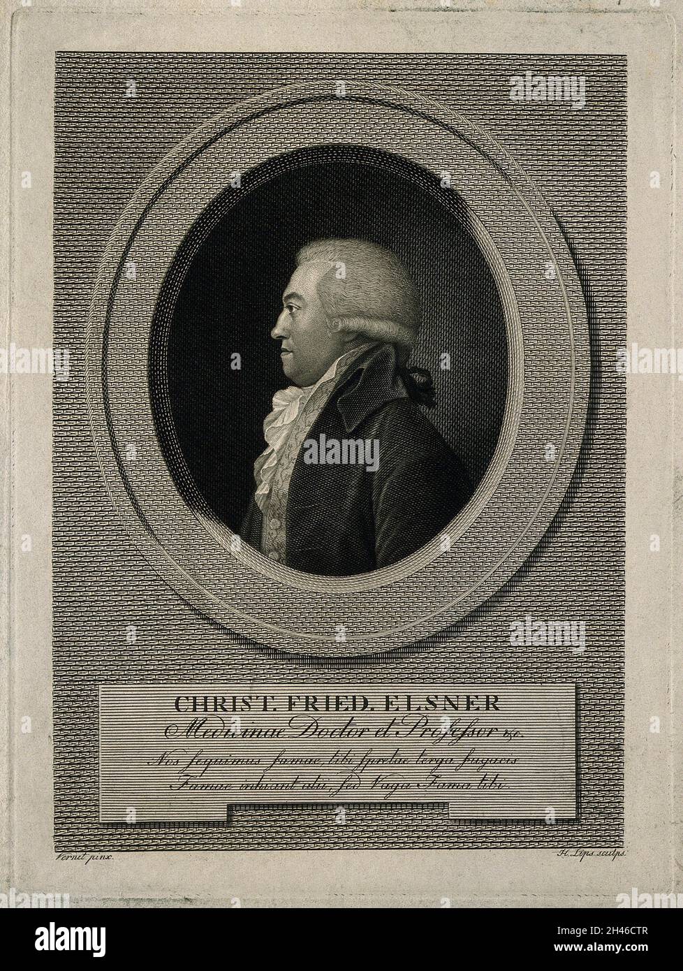 Christian Friedrich Elsner. Line engraving by J. H. Lips after C ...