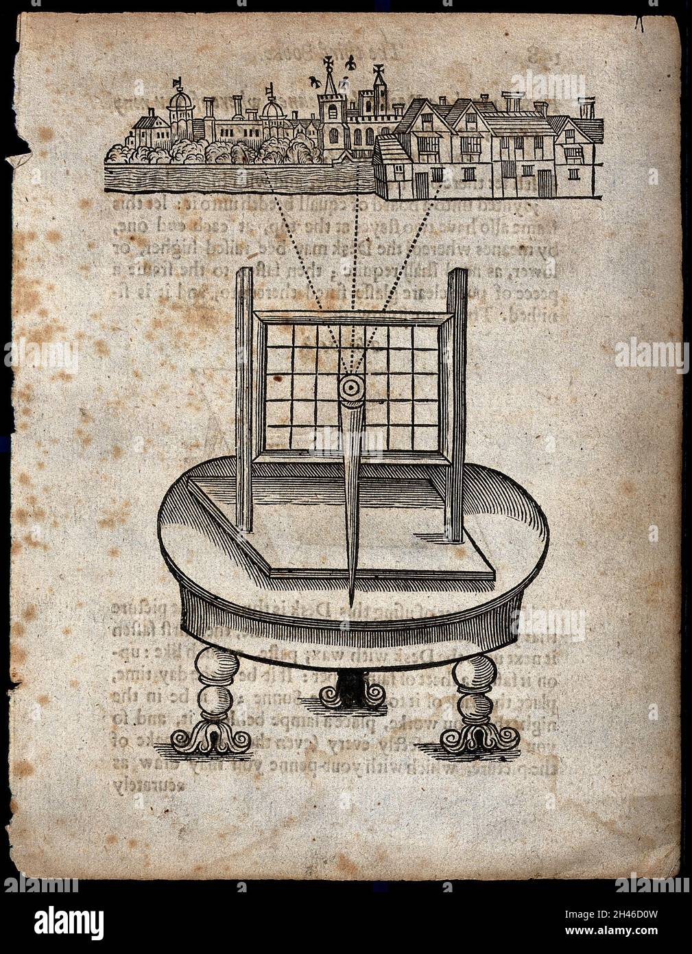 A circular table upon which a perspective grid has been placed for ...