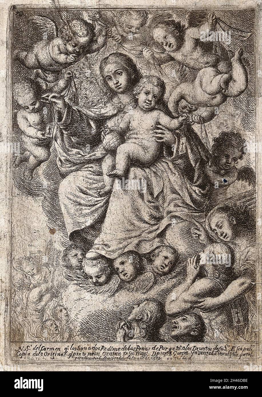 Saint Mary (the Blessed Virgin) with the Christ Child. Etching by ...