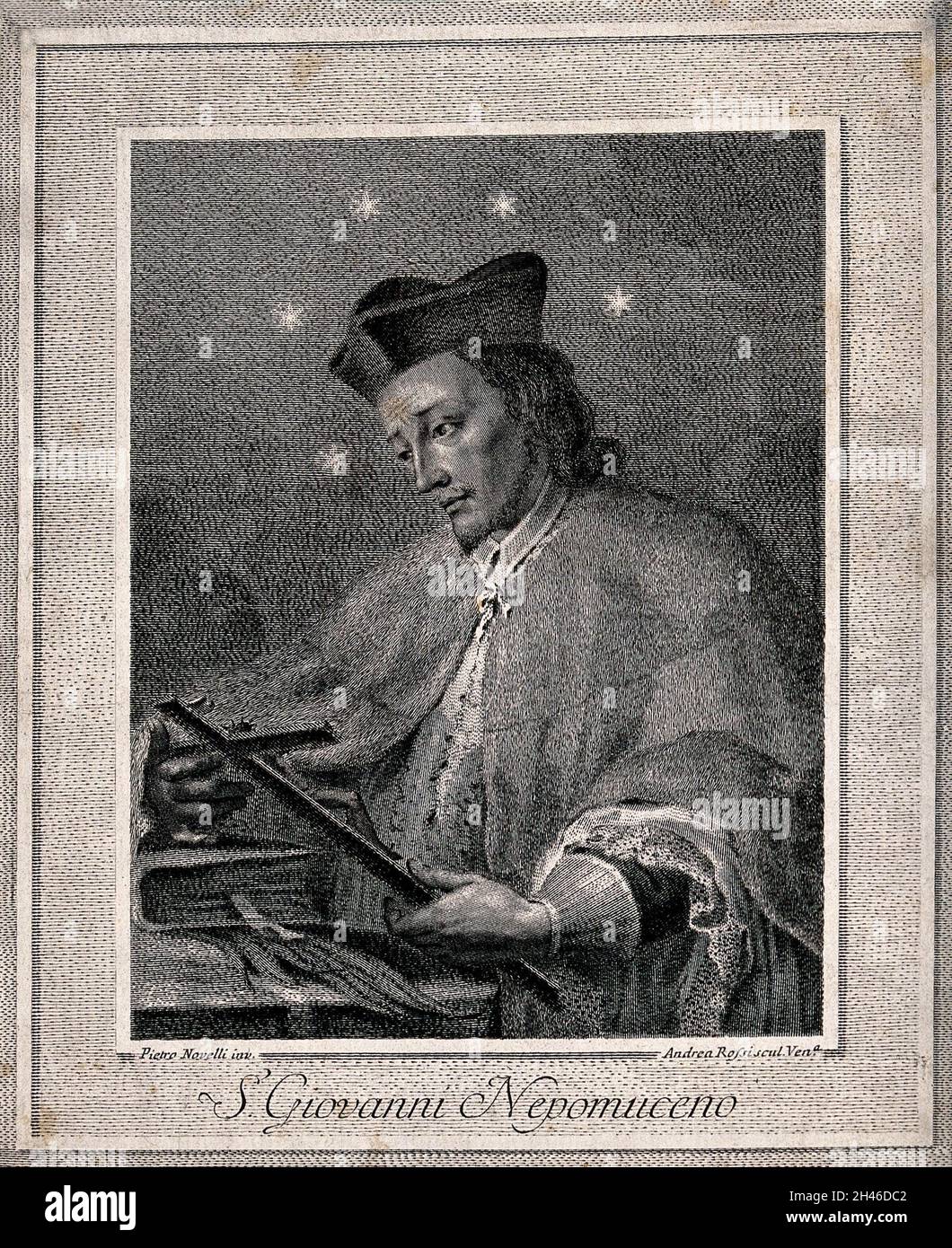 Saint John Nepomucen. Engraving by A. Rossi after P. Novelli Stock ...
