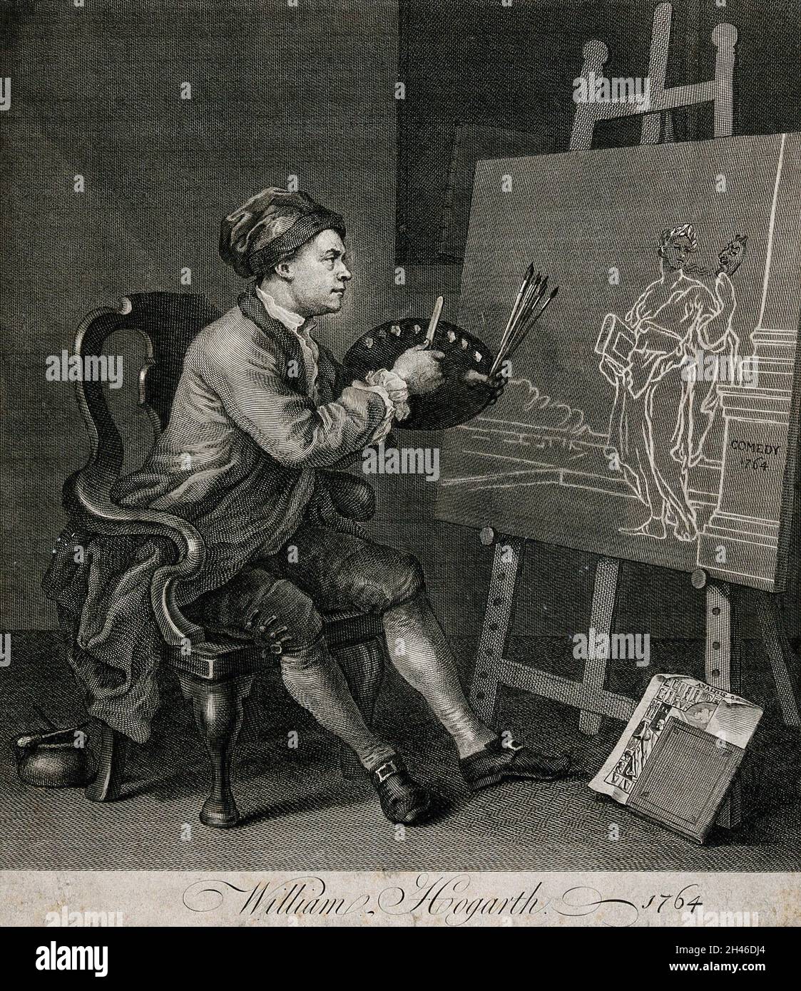 Hogarth painting the comic muse. Etching after W. Hogarth Stock Photo ...
