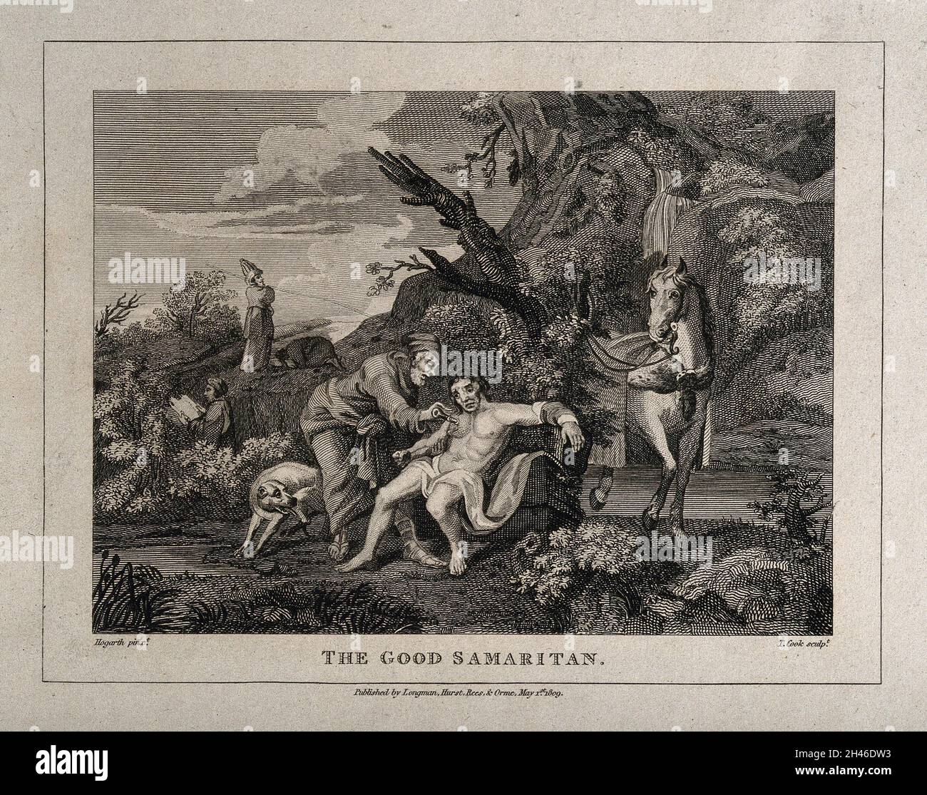 The good Samaritan tending to a wounded man while a priest and a Levite ...